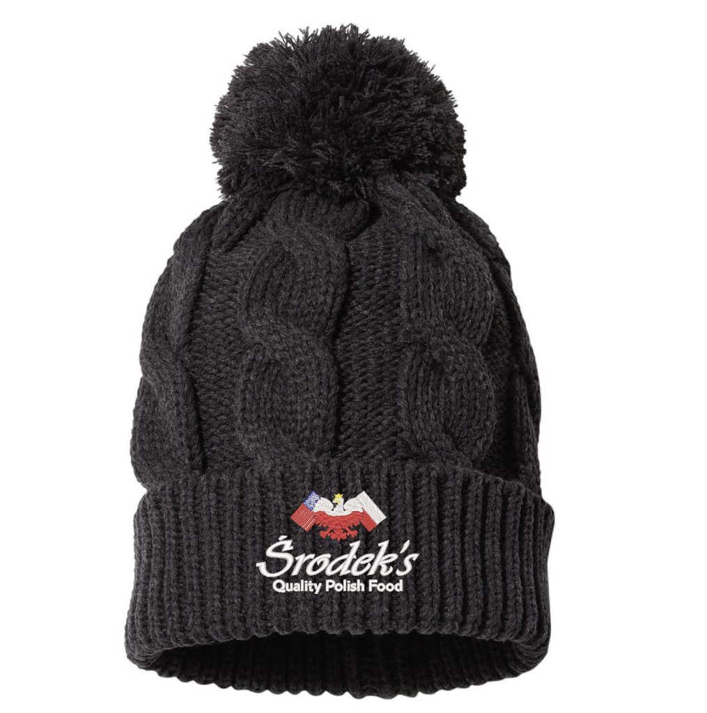 Dark Grey Knit Cap with Pom Pom